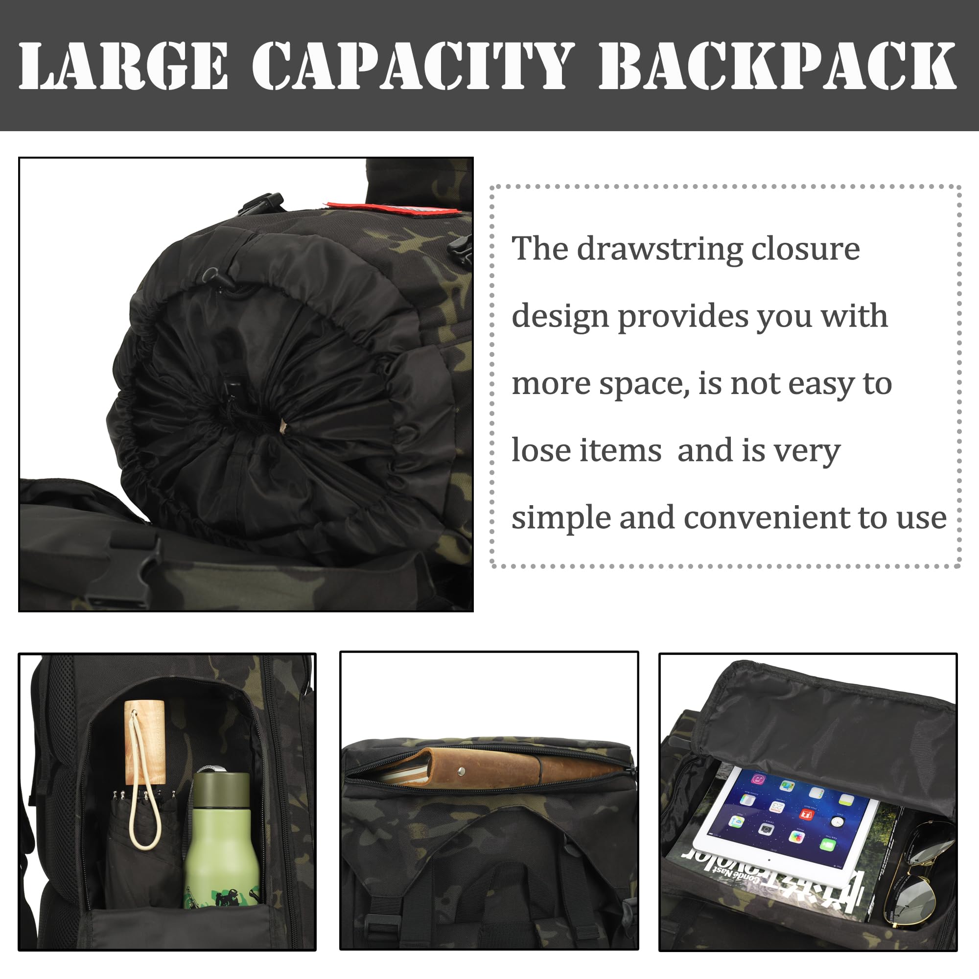 4land Large Backpacking Backpack for Men, Extra Large Camping Hiking Backpack, Oversized Molle Rucksack Backpack, 60L/70L/85L Waterproof Military Backpack for Outdoor Sports
