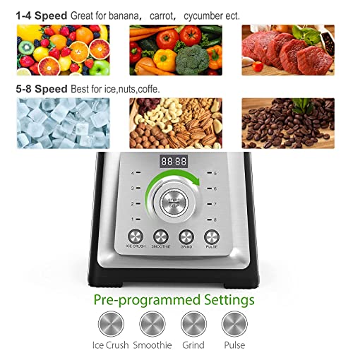Blenders for Kitchen, Professional Countertop Blenders for Smoothies/Ice Shakes with 8 Adjustable Speeds 4 Preset Programs, 70Oz 1450W High Speed Commercial Blender, 30000RPM, BPA Free