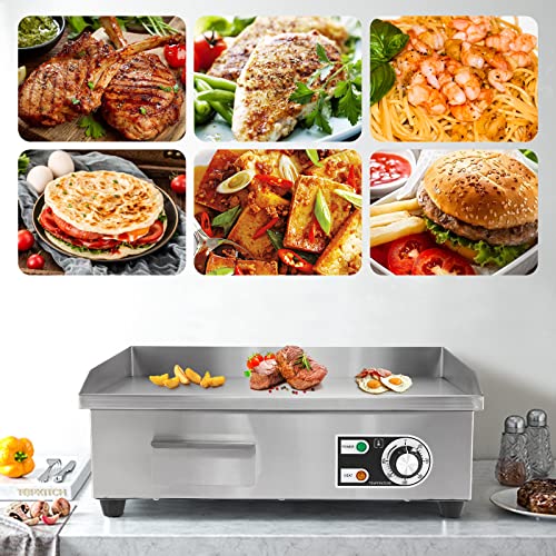 Dyna-Living Commercial Electric Griddle 22'' Flat Top Grill Countertop Griddle 3000W 110V Stainless Steel Teppanyaki Grill Large Electric Griddles for Restaurant Kitchen