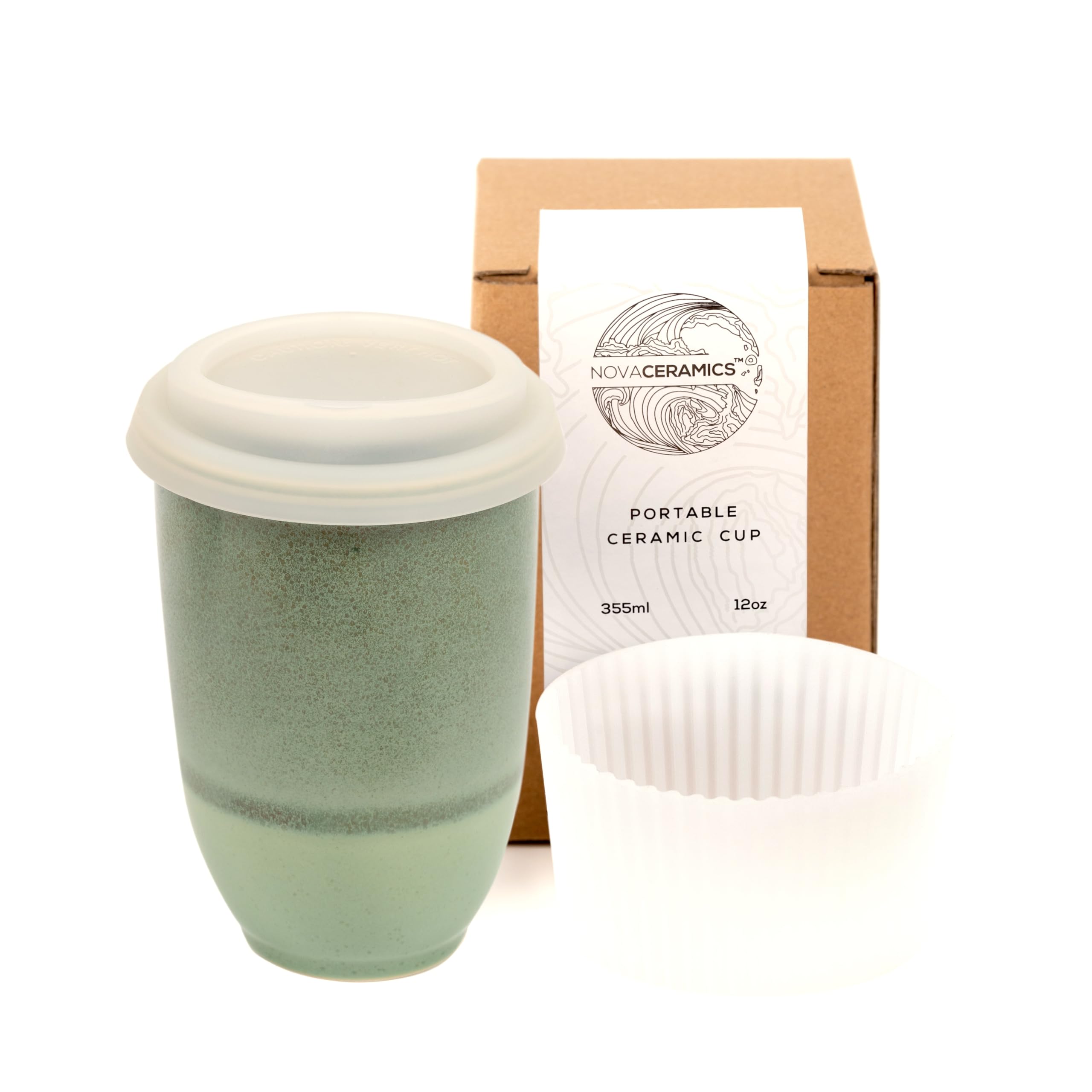 NOVA CERAMICS Travel Mug – Travel Coffee Tumbler – On the Go Coffee Mug – Microwave & Dishwasher Safe Green Coffee Tumbler - Gifts for Women Men Him Her – 12oz – Emerald