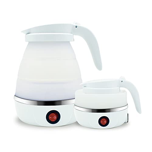 Portable Collapsible Electric kettle Food Grade Silicone Hot Water Boiler Fast Boiling Travel Electric Water Kettle (600ML 110V Whiteļ¼Pinkļ¼Blueļ¼ (White)
