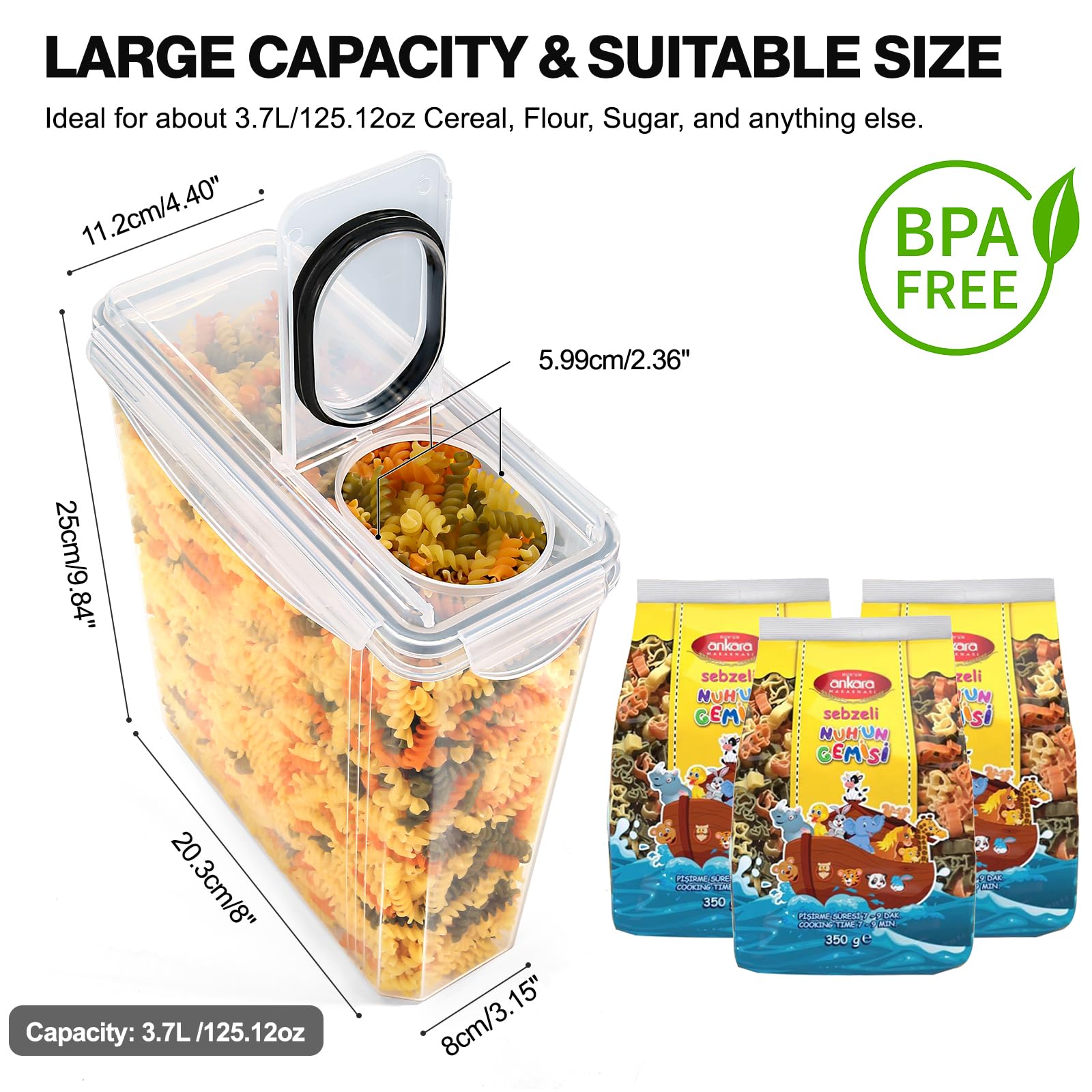 YASHE Cereal Storage Containers Set 6PCS (3.7L/125oz), Airtight Plastic Food Containers with Lids, BPA Free Food Storage Containers for Kitchen Pantry Organization, with 16 Labels & 1 Marker