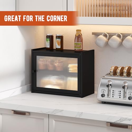 GHWIE Bread Box for Kitchen Countertop Large Bread Box Farmhouse Bread Container Bread Storage with Window Bread Holder Black