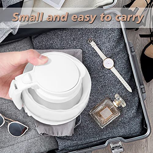 Portable Collapsible Electric kettle Food Grade Silicone Hot Water Boiler Fast Boiling Travel Electric Water Kettle (600ML 110V White,Pink,Blue) (White)