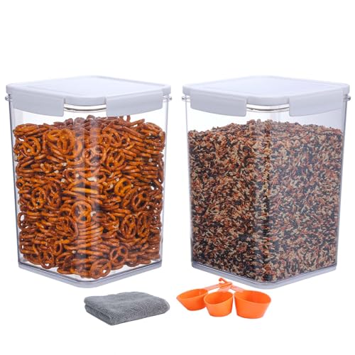 Large Airtight Pet Food Storage Containers with lids 5.2L /176oz,2 Pack Crystal Clear BPA Free Plastic Canisters for Dogs and Cats Storage Bin