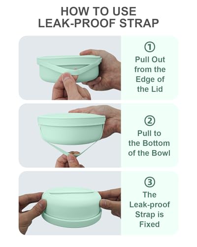 DGitaor Silicone Food Storage Containers Bowl, Set of 3 Reusable Silicone Bento Lunch Box Containers with Lids (17oz, 25oz, 42oz) Dishwasher, Microwave and Freezer Safe Mint Green