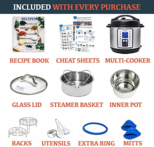 Yedi 9-in-1 Total Package Instant Programmable Pressure Cooker, 6 Quart, Deluxe Accessory kit, Recipes, Pressure Cook, Slow Cook, Rice Cooker, Yogurt Maker, Egg Cook, Sauté, Steamer, Stainless Steel