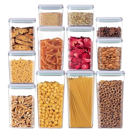 Kahyeets Pop Food Storage Containers with Lids Airtight Spaghetti Container with Labels Pasta Organizer for Kitchen Pantry Cereal Snack Flour Sugar Coffee (12pcs)