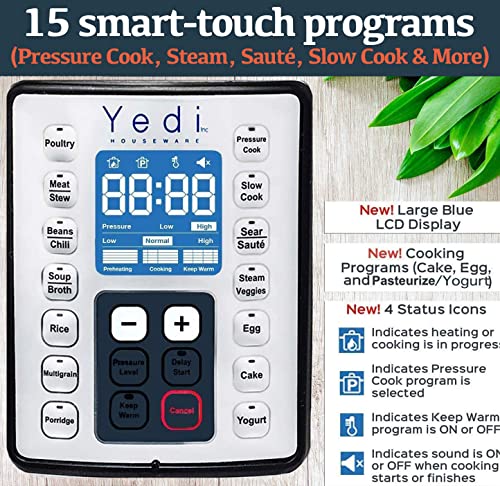 Yedi 9-in-1 Total Package Instant Programmable Pressure Cooker, 6 Quart, Deluxe Accessory kit, Recipes, Pressure Cook, Slow Cook, Rice Cooker, Yogurt Maker, Egg Cook, Sauté, Steamer, Stainless Steel