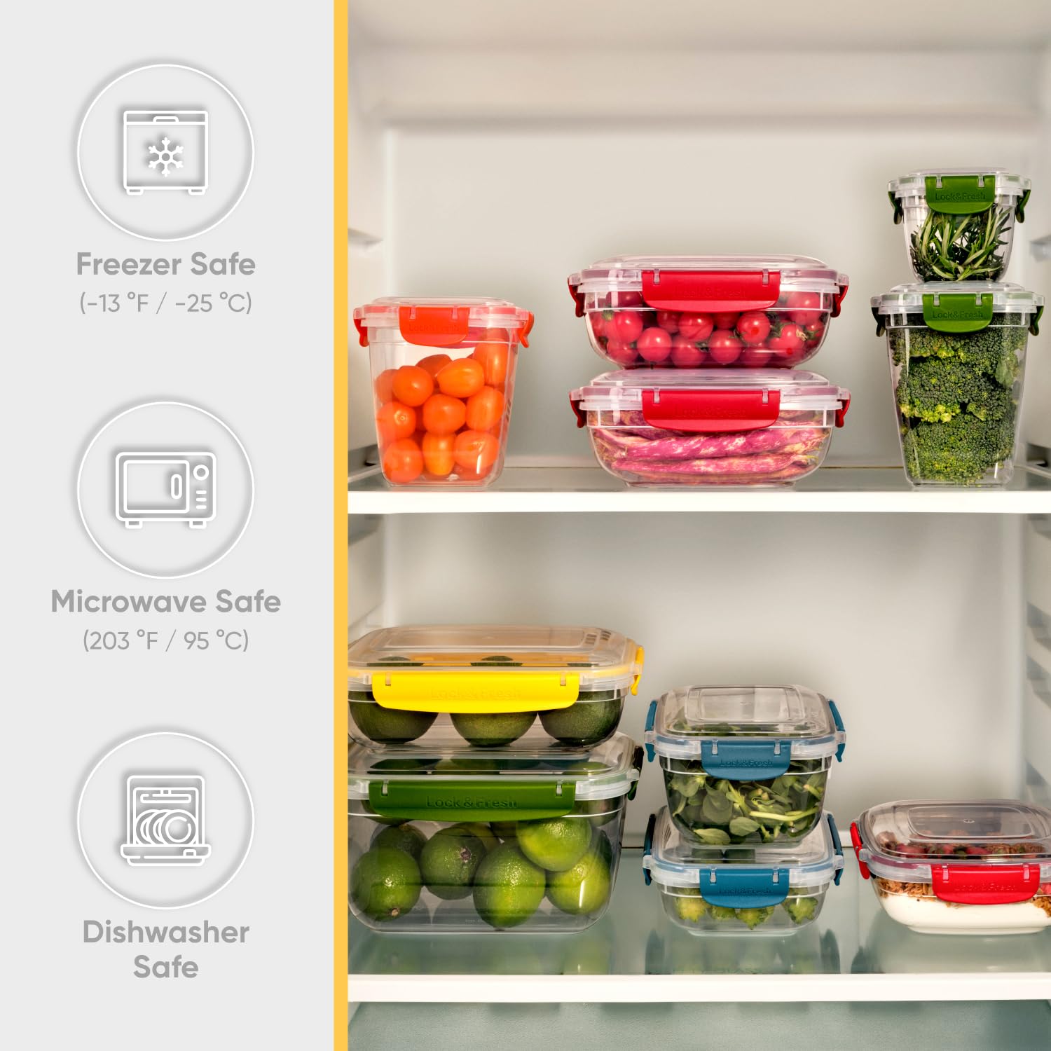 Superio Pack of 6 Plastic Food Storage Containers with Airtight Lids - 16 Oz, BPA Free, Leakproof, Stackable Sealed Containers for Organizing,- Microwave, Dishwasher and Freezer Safe, Yellow