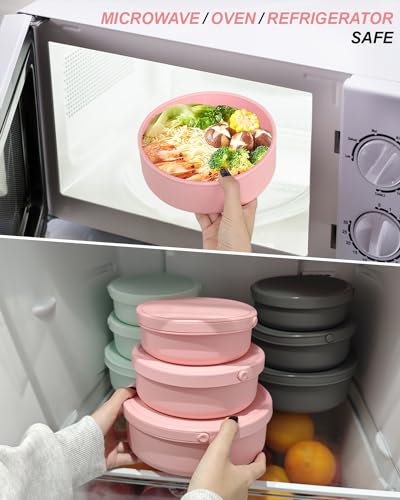 DGitaor Silicone Food Storage Containers Bowl, Set of 3 Reusable Silicone Bento Lunch Box Containers with Lids (17oz, 25oz, 42oz) Dishwasher, Microwave and Freezer Safe Mint Green
