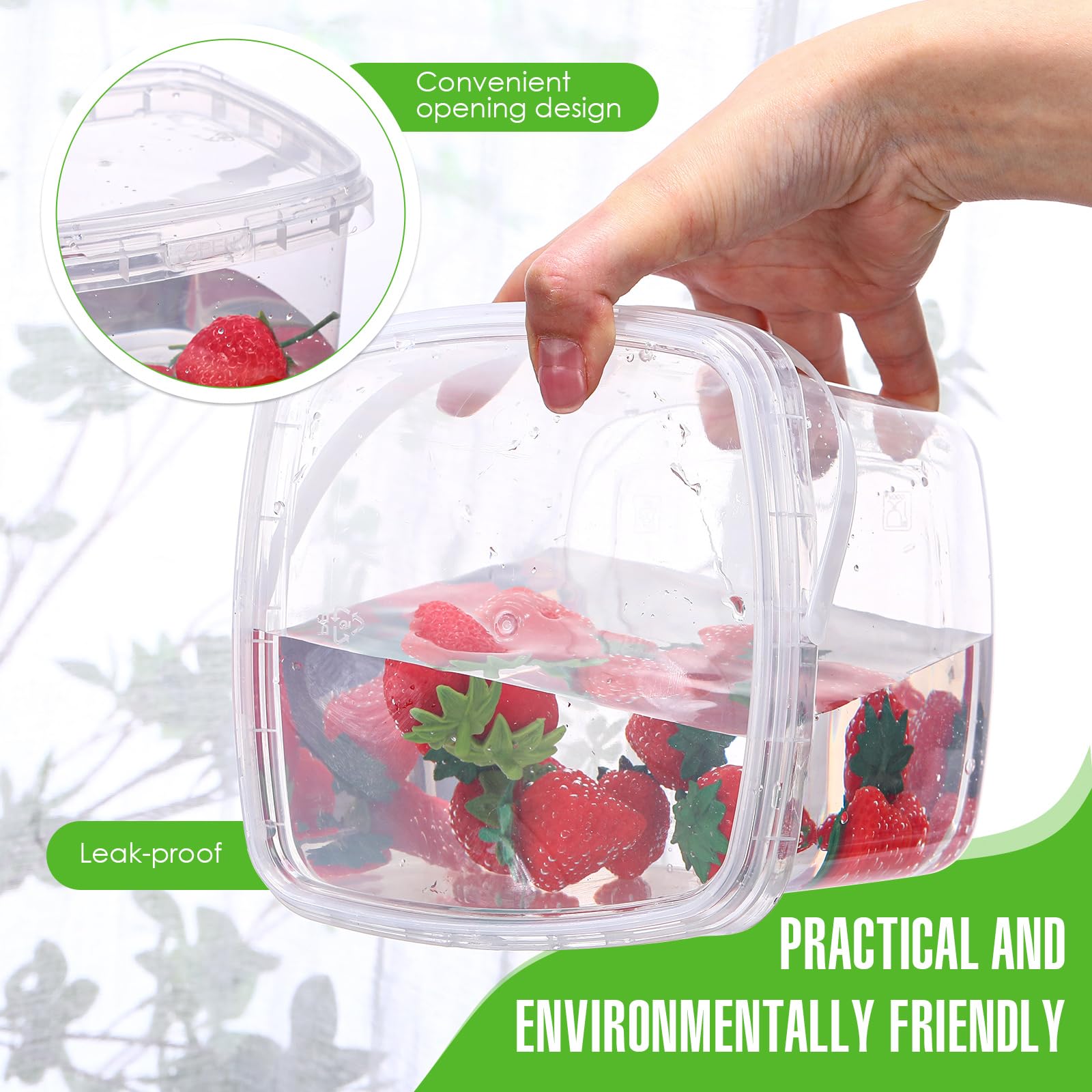Menkxi 15 Pcs 68 oz Plastic Deli Containers with Lids and Handles Square Clear Food Storage Containers Reusable Freezer Containers for Food Storage and Meal Prep, Freezer and Microwave Safe