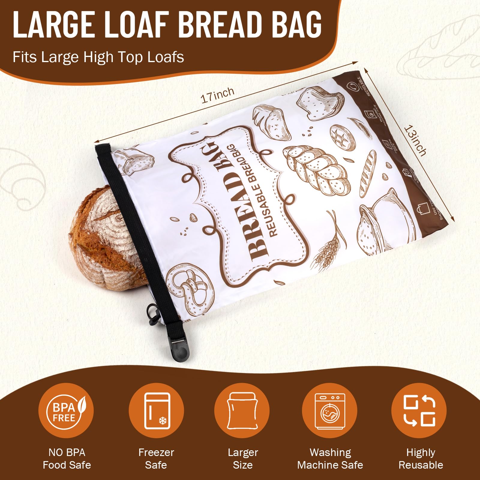 Bread Bags, 2 Packs Bread Bags for Homemade Bread, Reusable Sourdough Storage Bag With Zipper, Large Freezer Container to Keep Bread Fresh (Blue)