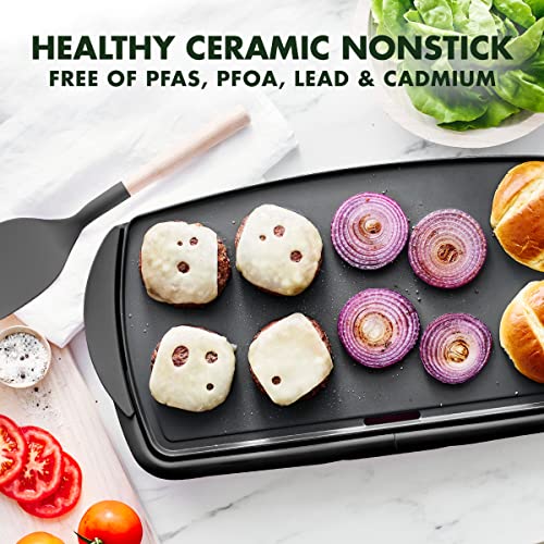 GreenPan Healthy Ceramic Nonstick, Extra Large 20" Electric Griddle for Pancakes Eggs Burgers and More, Stay Cool Handles, Removable Drip Tray, Adjustable Temperature Control, PFAS-Free, Black