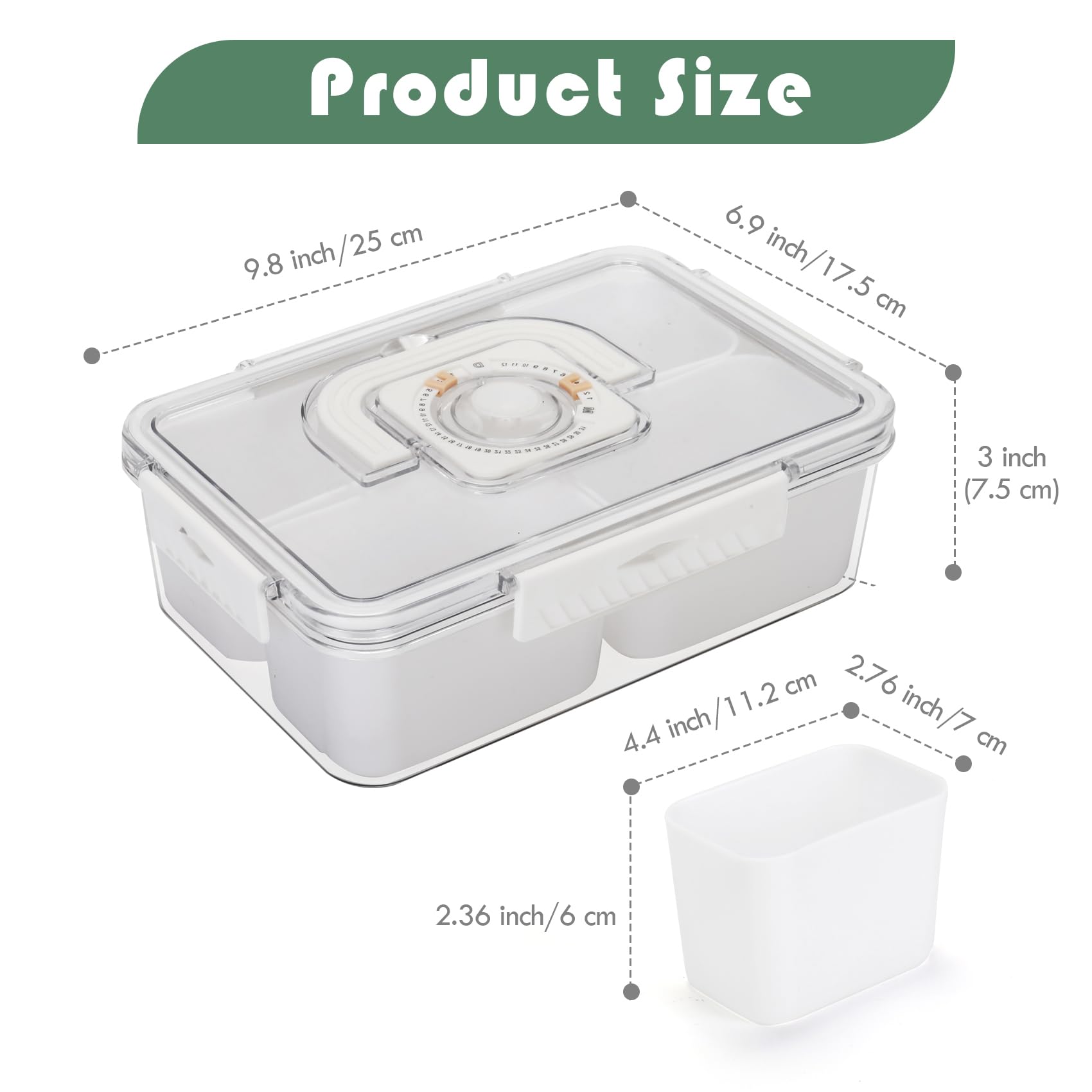 EsOfficce Divided Serving Tray with Lid, Handle Snackle Box with Date, 4 Compartments Charcuterie Container for Veggies, Snack, Fruit, Nuts, Candy, Cracker, Chip,for Party, Entertaining, Picnic