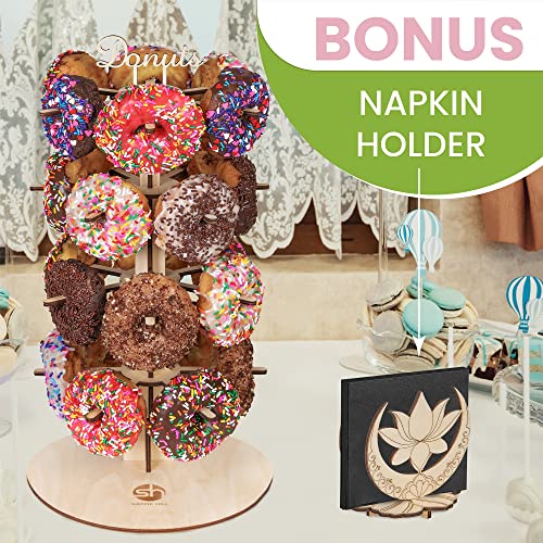 SATIRE HILL Premium Donut Tree Stand Uniquely Designed To Hold 24 Round Donut or Bagel Treats - Bring Some Sophistication to Your Next Celebration or Event With This Stylish Donut Holder.