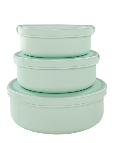 DGitaor Silicone Food Storage Containers Bowl, Set of 3 Reusable Silicone Bento Lunch Box Containers with Lids (17oz, 25oz, 42oz) Dishwasher, Microwave and Freezer Safe Mint Green