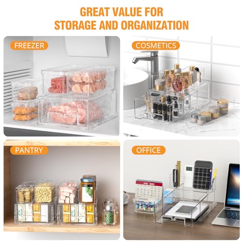 BOICHU Refrigerator Organizers and Storage - 14 Pack Clear Fridge Organizer Bins with Lids and Pull Out Drawers, 3 Size Stackable Fruit Storage Containers for Fridge, Keep Fruit and Vegetable Fresh