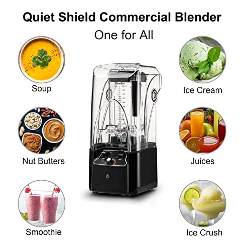 CRANDDI Quiet Commercial Blender with Soundproof Shield, 2200 Watt Professional Blenders for Kitchen with 80oz Jar and Self-Cleaning, High-Speed Blenders K90 Black