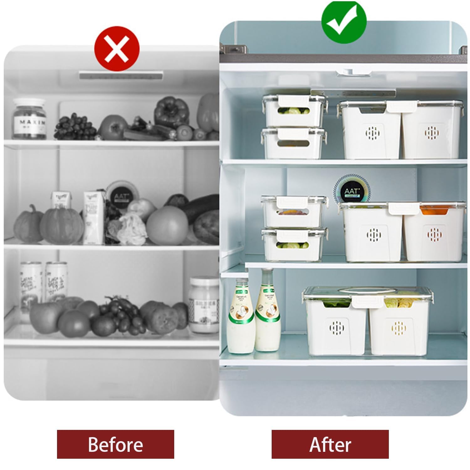 ZEENING Fruit Storage Containers for Fridge, 4 Compartments Refrigerator Organizer with Lid & Handle for Fruit Vegetable Fresh Produce Salad Bar & Berry, BPA-Free Food Storage Bins, Cream