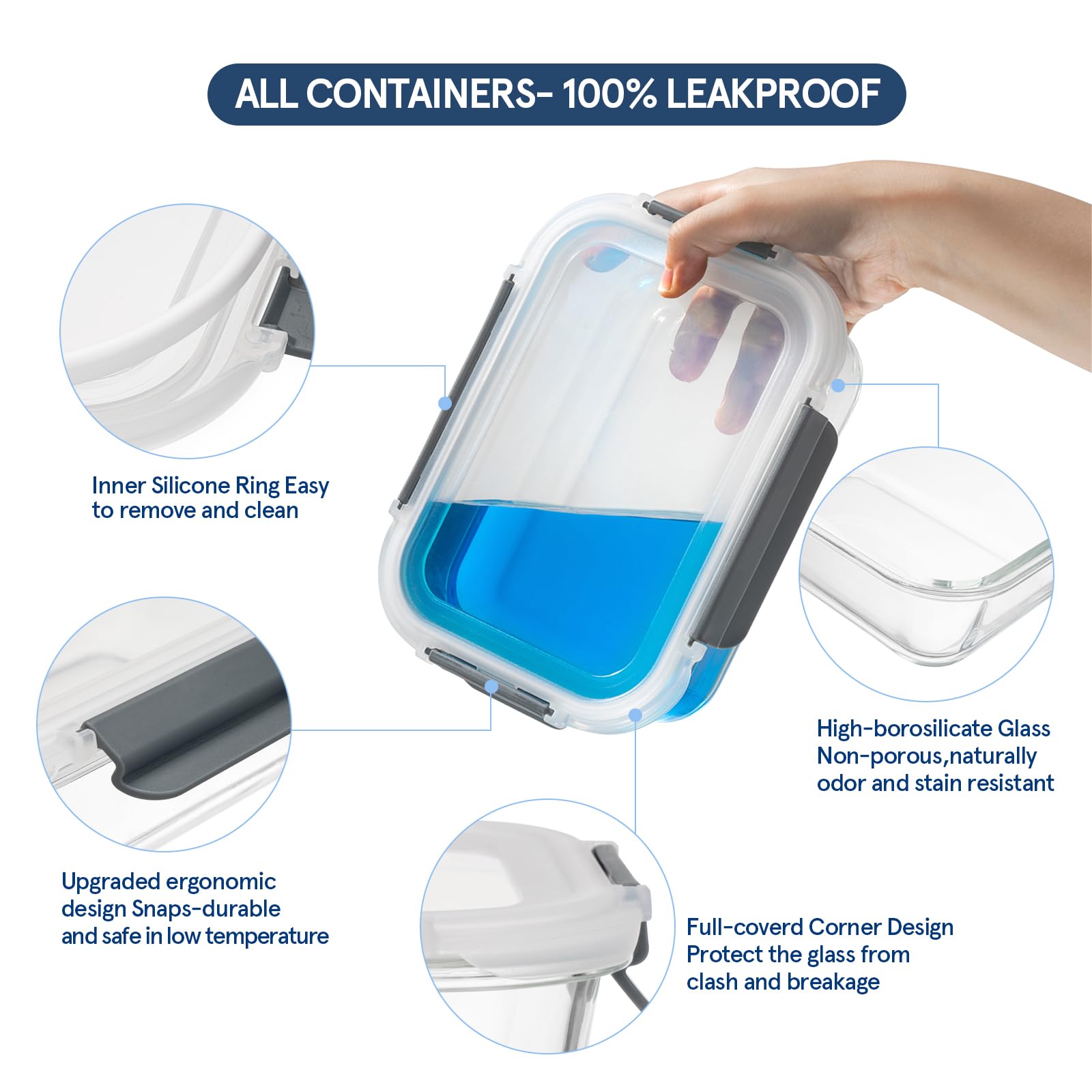 GC GENICOOK [10-Pack] Glass Meal Prep Containers with Lids, Food Storage Containers with Snap Locking Lids, Airtight Lunch Containers, Microwave, Oven, Freezer and Dishwasher