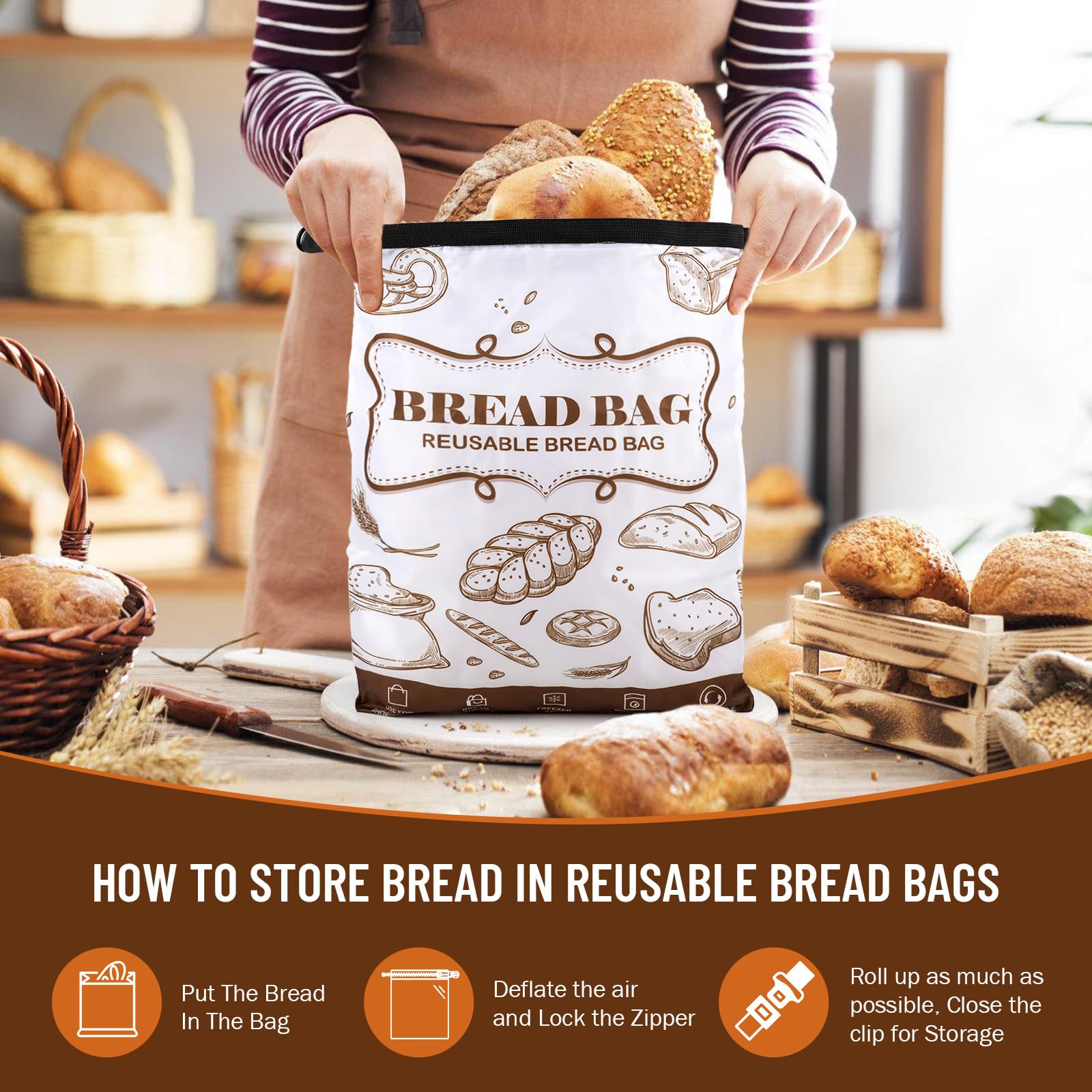 Bread Bags, 2 Packs Bread Bags for Homemade Bread, Reusable Sourdough Storage Bag With Zipper, Large Freezer Container to Keep Bread Fresh (Blue)