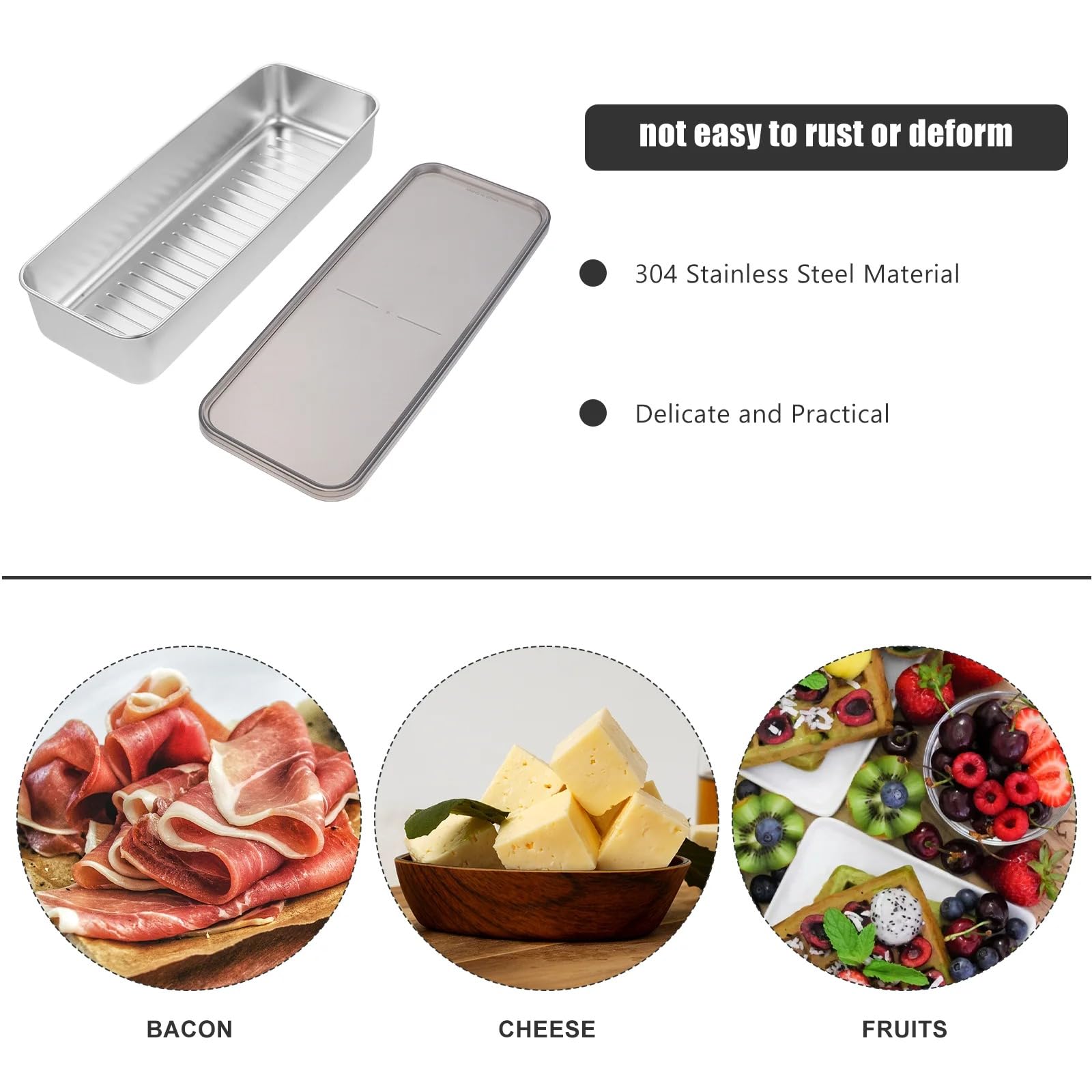 ninesung Bacon Container for Refrigerator | 2 Pack | Bacon Keeper | 304 Stainless Steel | Airtight Deli | Meat Storage Containers | Fridge Organizer Bins | Kitchen Food Storage Containers with Lids