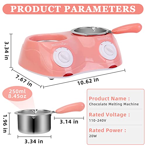 Outamateur Chocolate Melting Pot Electric Chocolate Fondue Mini Fondue Candy Maker with Double Melting Pot for Milk Chocolate,Cheese,Butter,Candy (Pink)