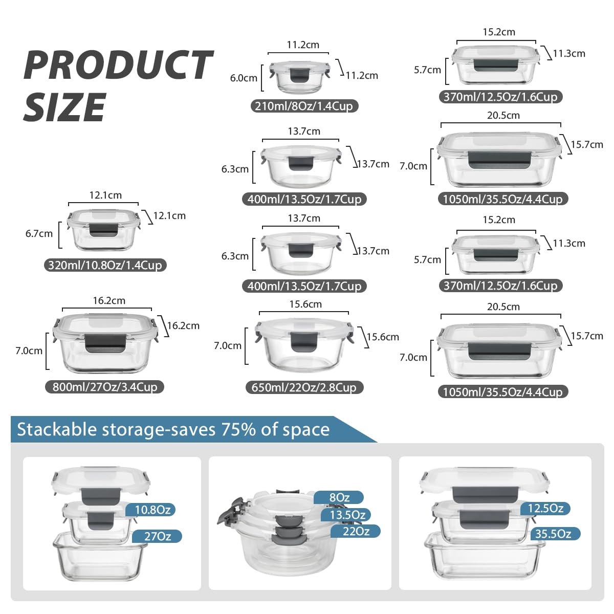 GC GENICOOK [10-Pack] Glass Meal Prep Containers with Lids, Food Storage Containers with Snap Locking Lids, Airtight Lunch Containers, Microwave, Oven, Freezer and Dishwasher