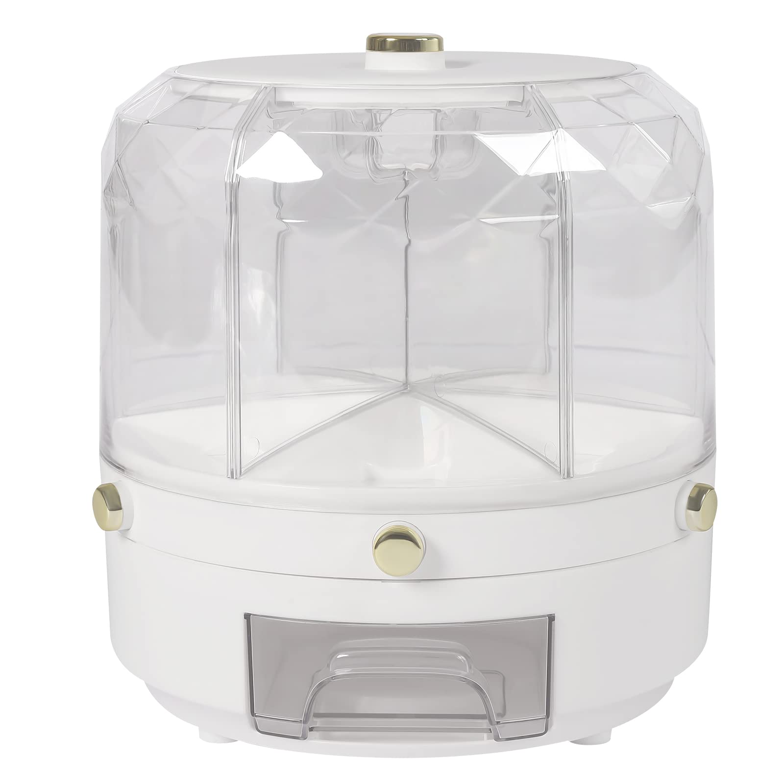 CHALIGHT 6 Grids Rice & Grain Storage Container Rice Dispenser 360° Rotating Food Dispenser Grain Dispenser One-Button Pressing Storage Bucket for Grains Snacks Candy Coffee Beans Dog