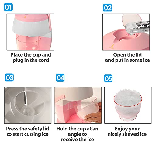 Letusto Shaved Ice Maker - Slushie Machine Use Normal Refrigerator Ice Cubes, with Stainless Steel Blades for Snow Cone, Cocktails and Snow Flakes, Bingsu Ice Shaver (Pink)