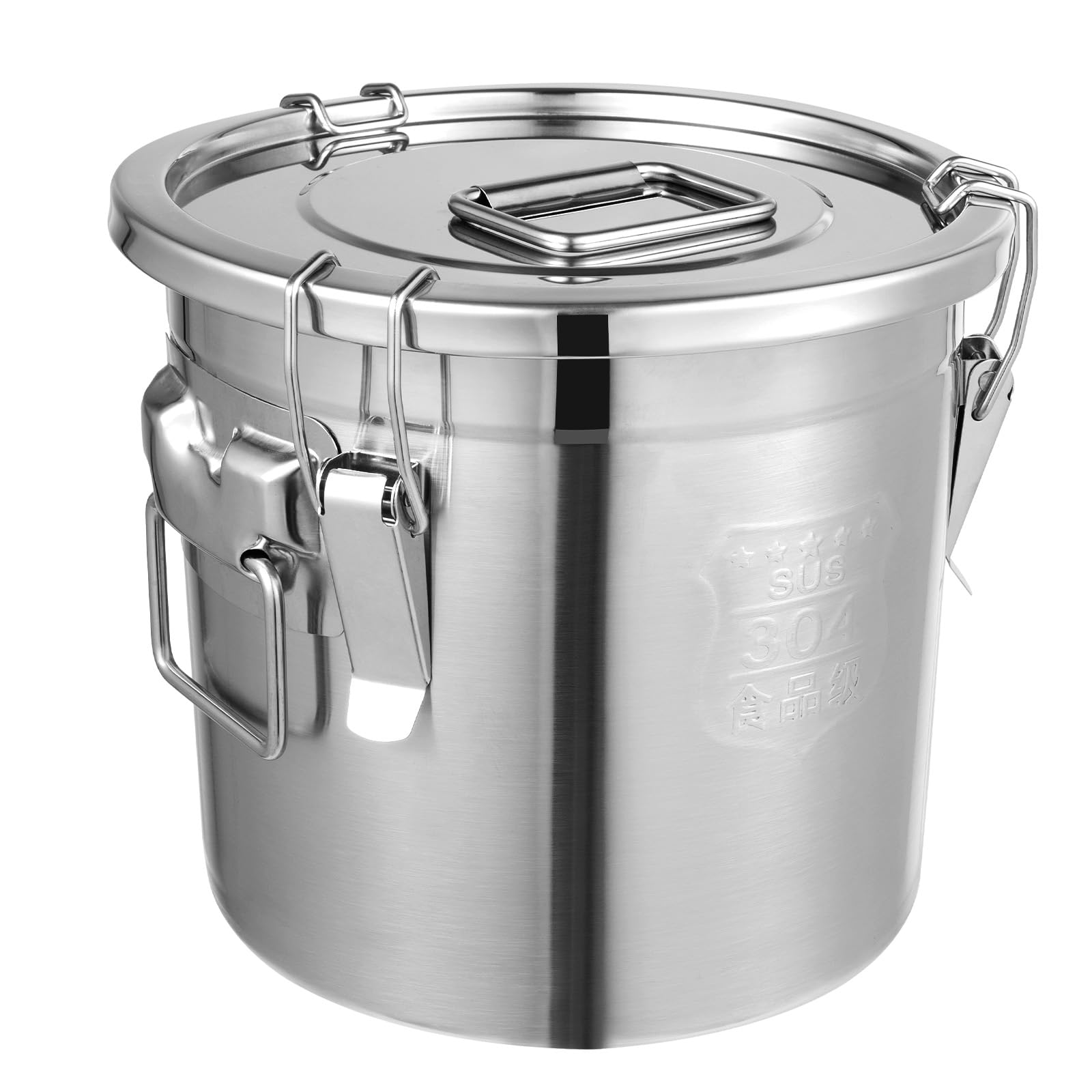TianQinLang Stainless Steel Food Canister with Lid and Handles Rice Cereral Grain Container Kitchen Storage Bucket for Dry Wet Food Flour Oil Milk Wine Water, with Firm Locking Clamp (12L)