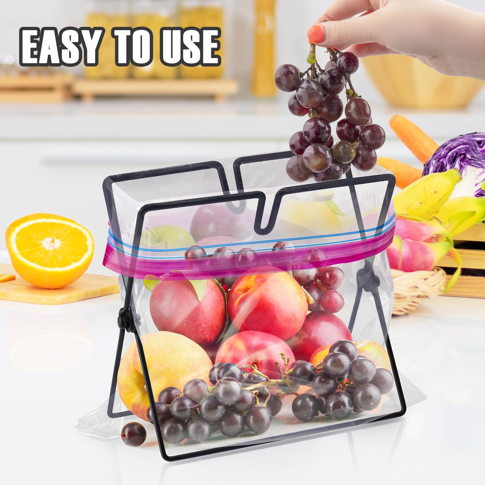 NiHome Versatile Metal Zip Lock Bag Holder with Artistic Iron Craftsmanship for Leakproof and Effortless One-Handed Packing, Sized for Kitchen and Household Use (7.1"D x 4.3"W x 6.7"H)