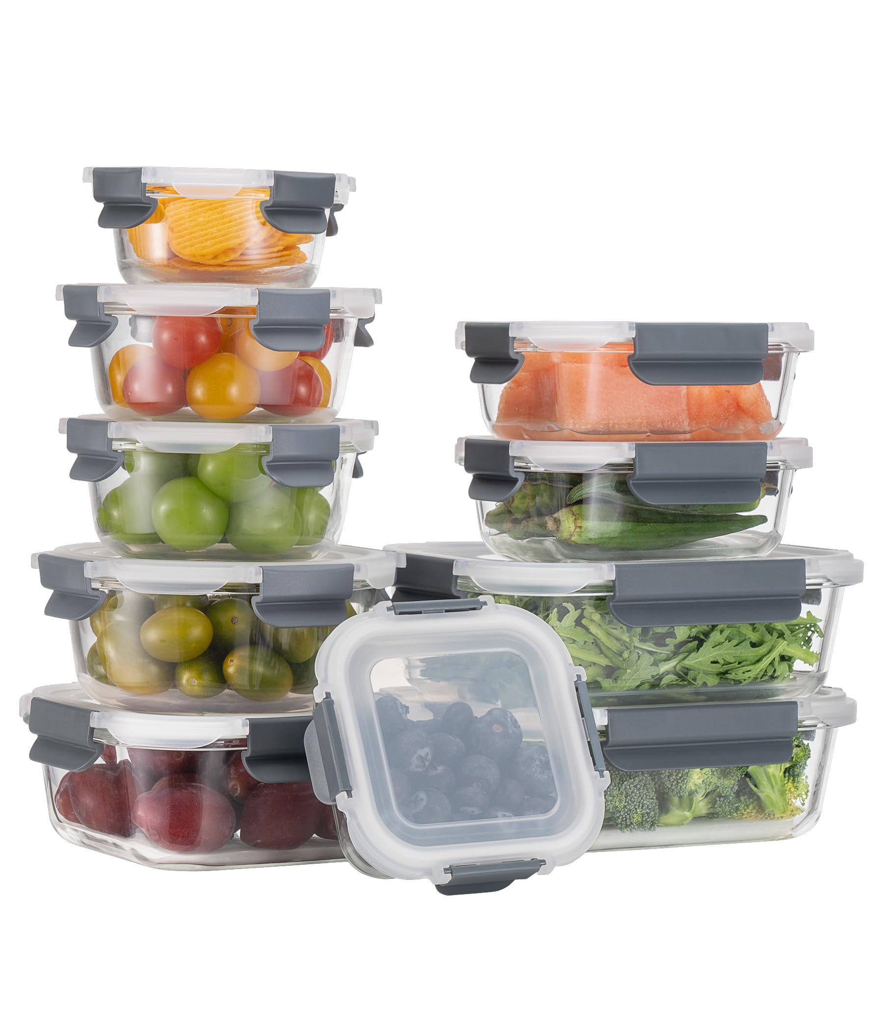 GC GENICOOK [10-Pack] Glass Meal Prep Containers with Lids, Food Storage Containers with Snap Locking Lids, Airtight Lunch Containers, Microwave, Oven, Freezer and Dishwasher