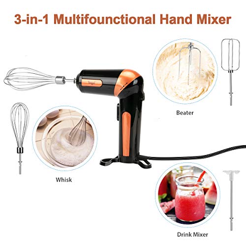 Hand Mixer Electric,Handheld stick Mixer Egg Beater Set w/AC, Stainless Steel Egg Whisk, BPA-Free Beater, Drink Mixer Attachment, Rotatable Angle Hand kitchen Mixer for Coffee