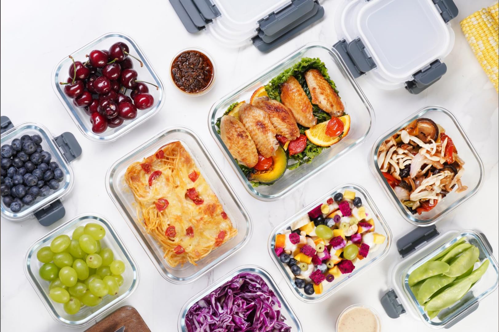 GC GENICOOK [10-Pack] Glass Meal Prep Containers with Lids, Food Storage Containers with Snap Locking Lids, Airtight Lunch Containers, Microwave, Oven, Freezer and Dishwasher