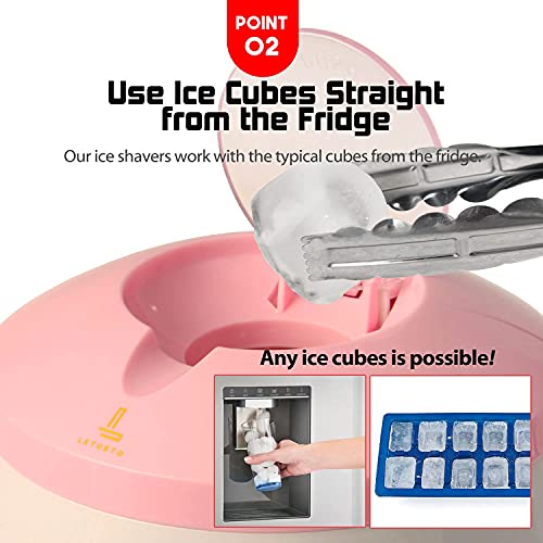 Letusto Shaved Ice Maker - Slushie Machine Use Normal Refrigerator Ice Cubes, with Stainless Steel Blades for Snow Cone, Cocktails and Snow Flakes, Bingsu Ice Shaver (Pink)