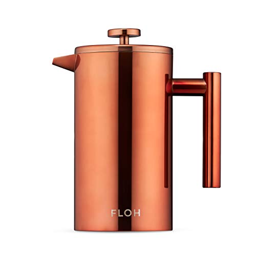 Floh French Press for Coffee & Tea in Rose Gold Copper - 34 Oz Insulated Stainless Steel Coffee Maker