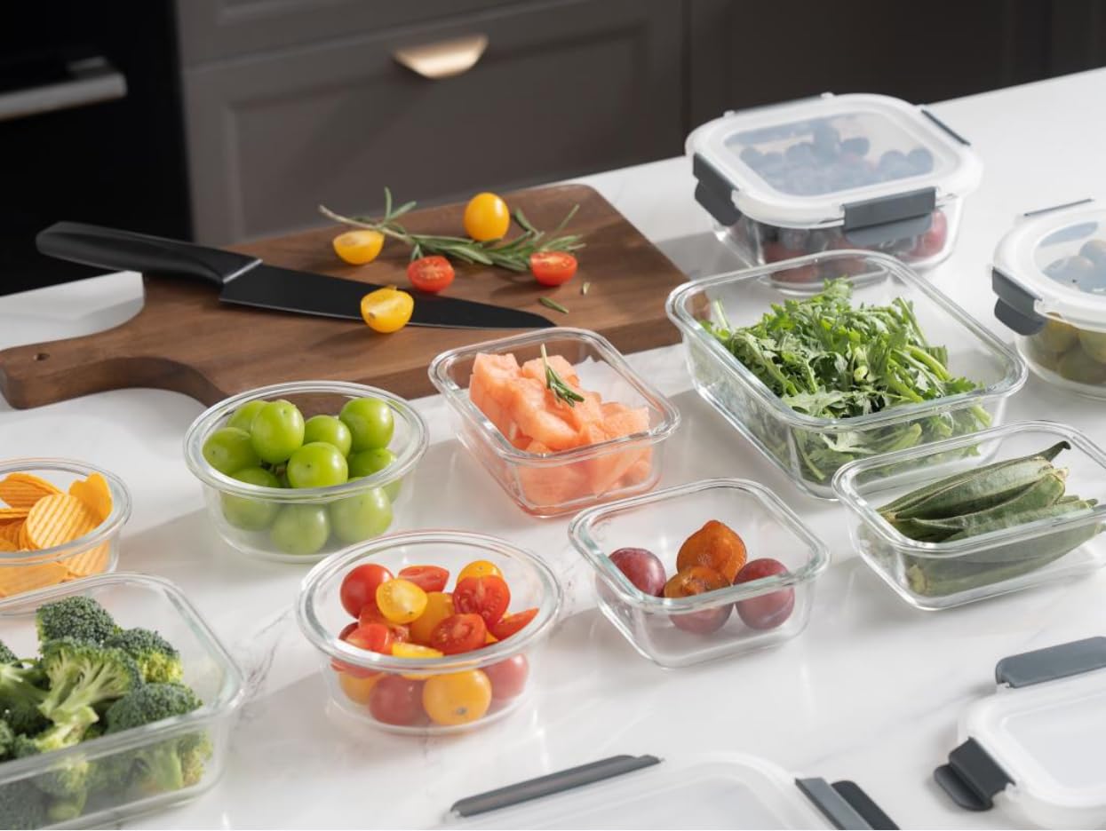 GC GENICOOK [10-Pack] Glass Meal Prep Containers with Lids, Food Storage Containers with Snap Locking Lids, Airtight Lunch Containers, Microwave, Oven, Freezer and Dishwasher