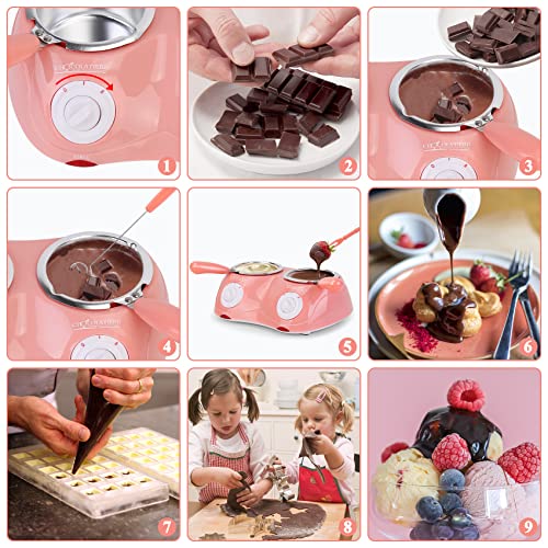 Outamateur Chocolate Melting Pot Electric Chocolate Fondue Mini Fondue Candy Maker with Double Melting Pot for Milk Chocolate,Cheese,Butter,Candy (Pink)