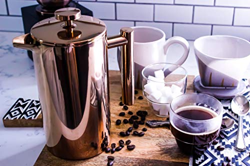 Floh French Press for Coffee & Tea in Rose Gold Copper - 34 Oz Insulated Stainless Steel Coffee Maker