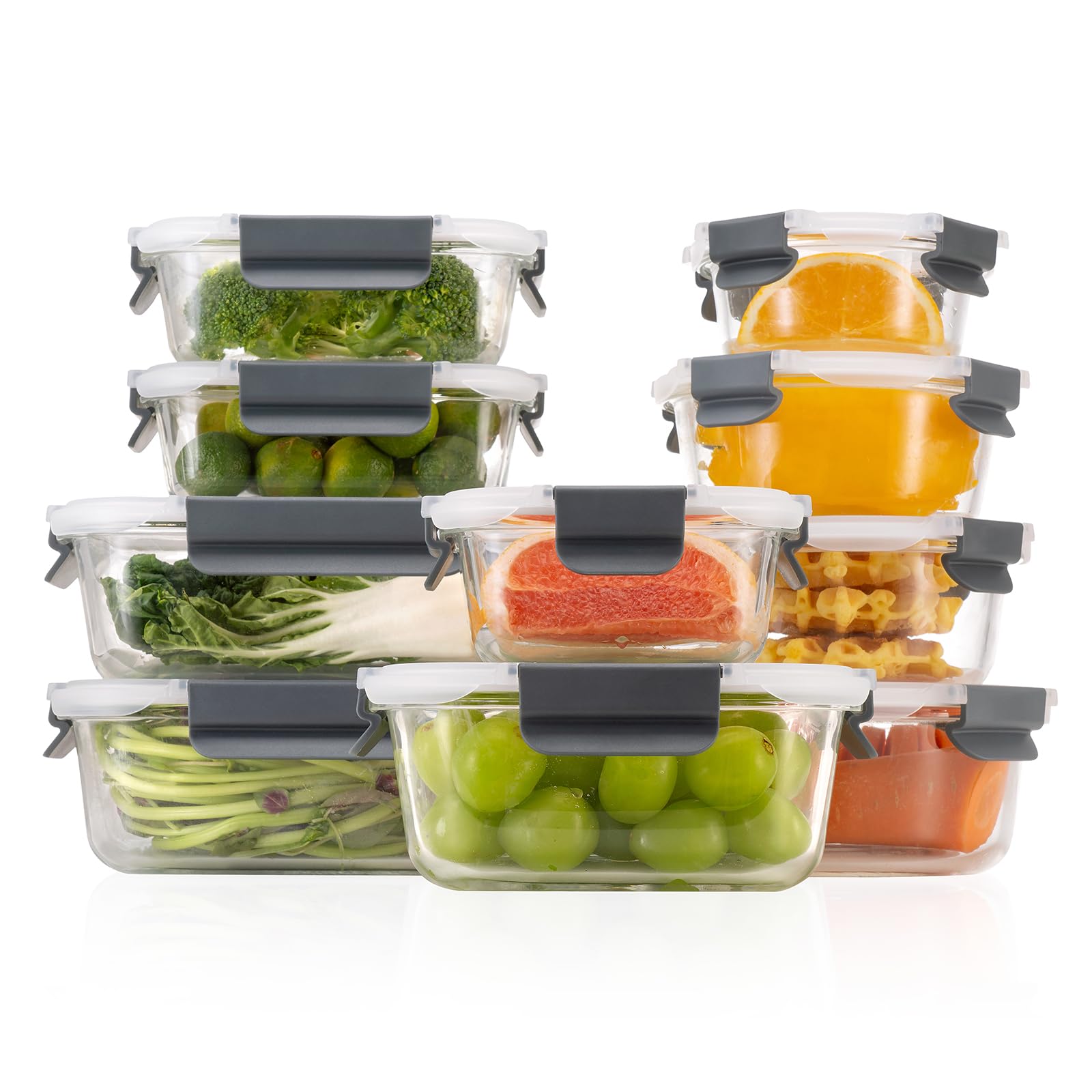 GC GENICOOK [10-Pack] Glass Meal Prep Containers with Lids, Food Storage Containers with Snap Locking Lids, Airtight Lunch Containers, Microwave, Oven, Freezer and Dishwasher