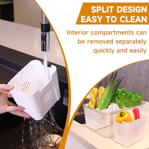 Fruit Storage Containers for Fridge with Lid: Produce Food Fresh-Keeping Colanders with Handles, Refrigerator Organizer Corn Pepper Berry Vegetable Veggies Fruits Saver with 4 Compartments Storage