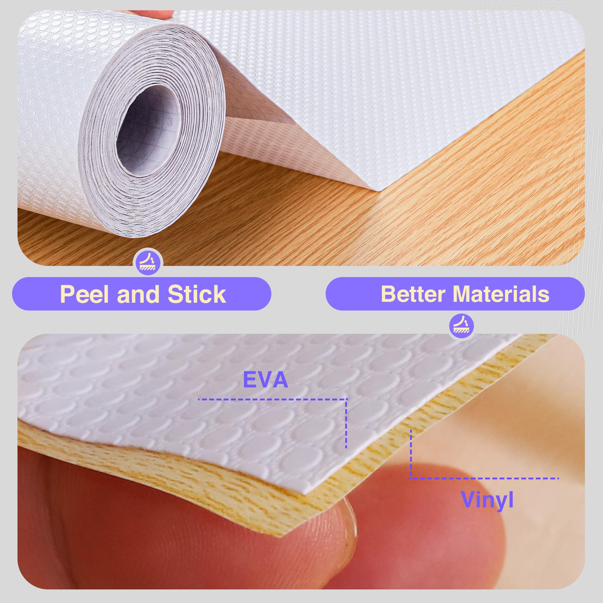 Cabinet Shelf Liner Peel and Stick: Self Adhesive Cabinets Paper - Non-Slip White Drawers Liners - Easy to Cut, Removable, PABUSIOR Cupboard Liner for Pantry, Countertops, Shelves, 15.7 in x 12 FT