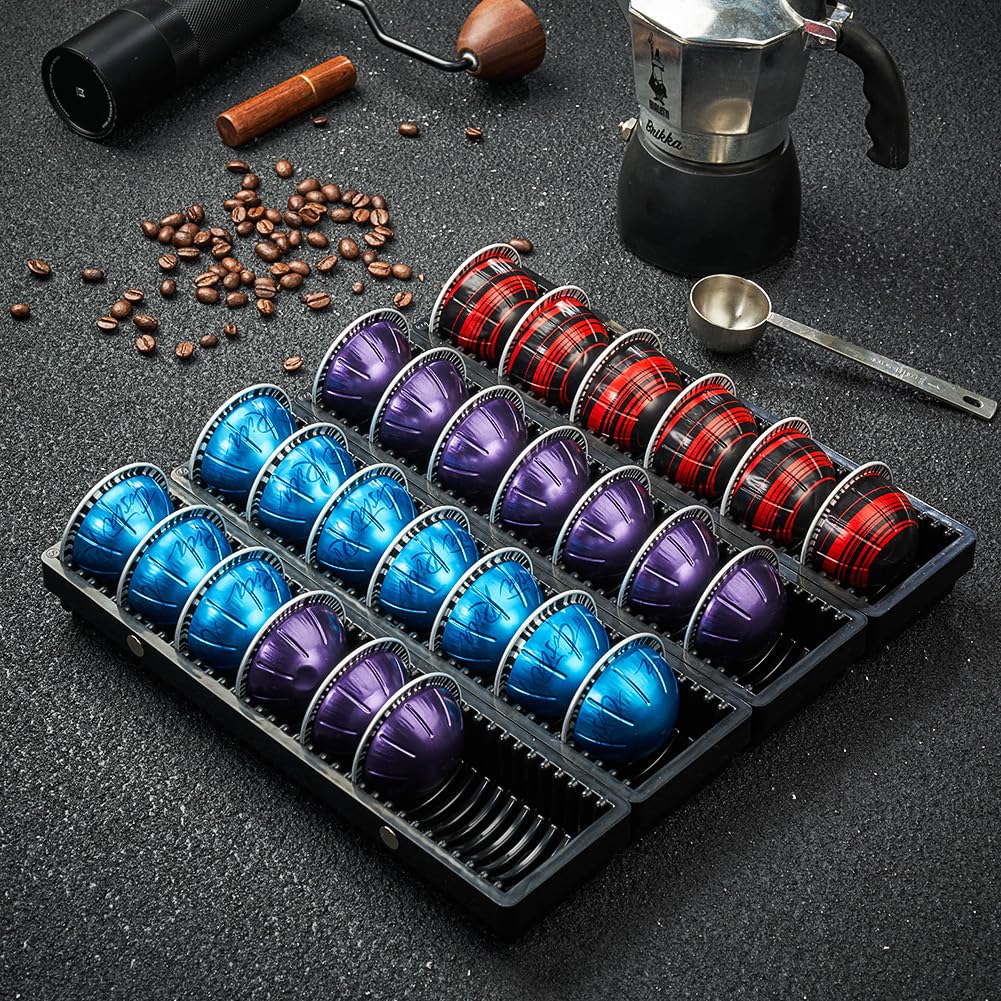 MAULEHUA Coffee Pod Drawer Organizer for Nespresso Vertuo Capsule,Coffee Capsule Storage Tray,Magnetic Connect Black-4Pack