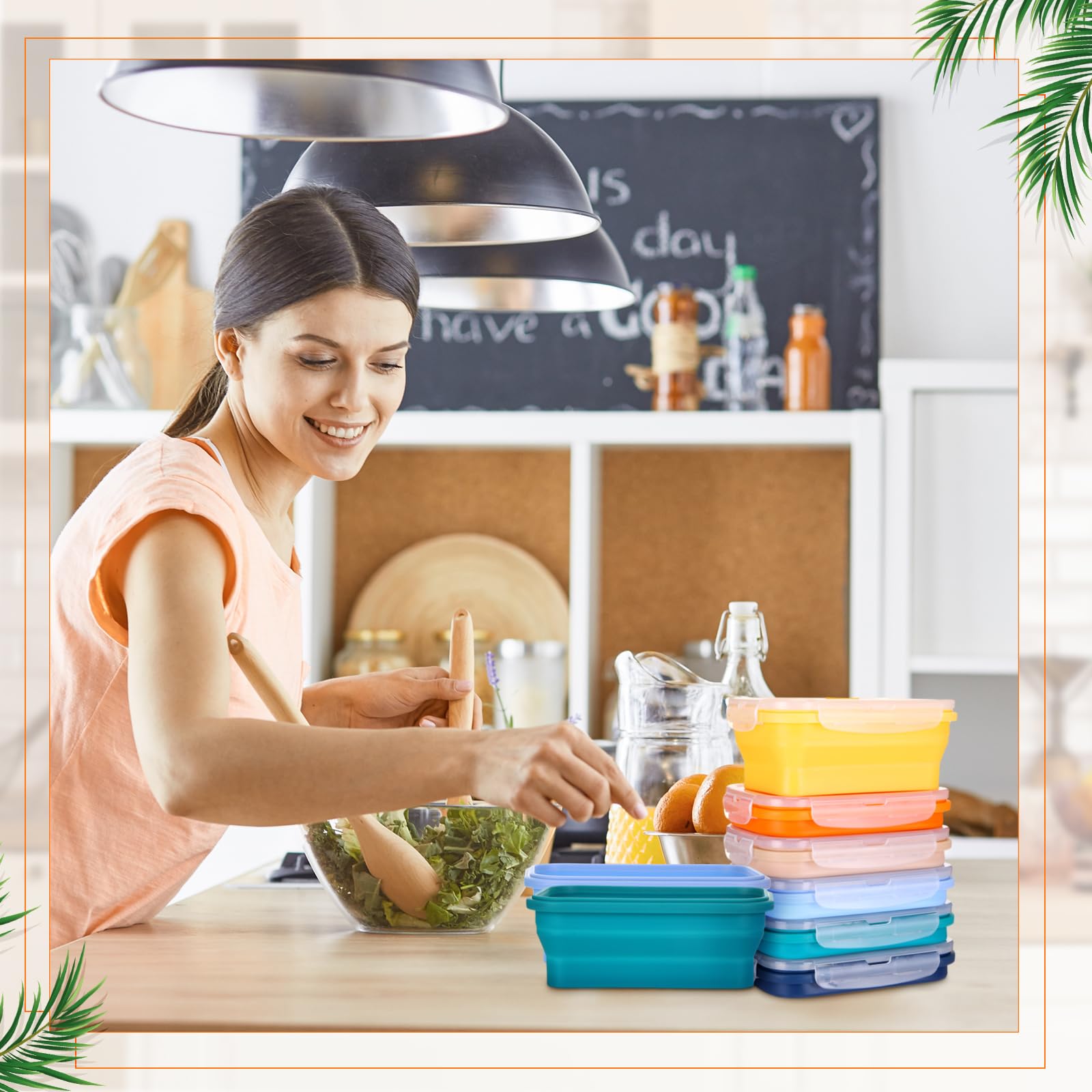 12 Pcs Collapsible Food Storage Containers Silicone collapsible Lunch Box with Clear Lid Square Food Containers Bowls Kitchen Stackable Lunch Box for Pantry Organization Microwave Freezer Safe (27oz)