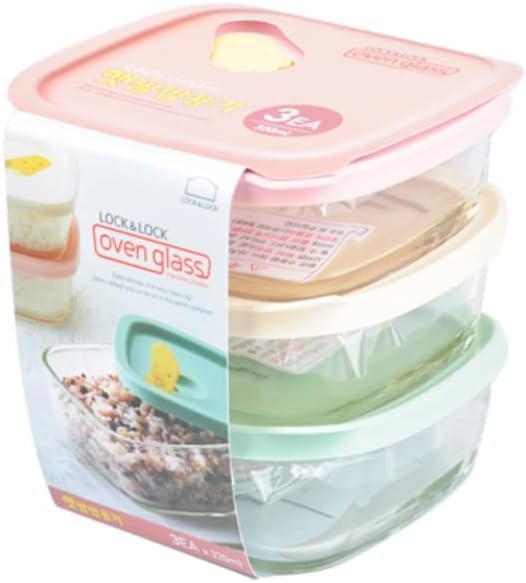 LOCK & LOCK Pastel Oven GLass Cooked Rice Storage Container for Freezer Set of 3