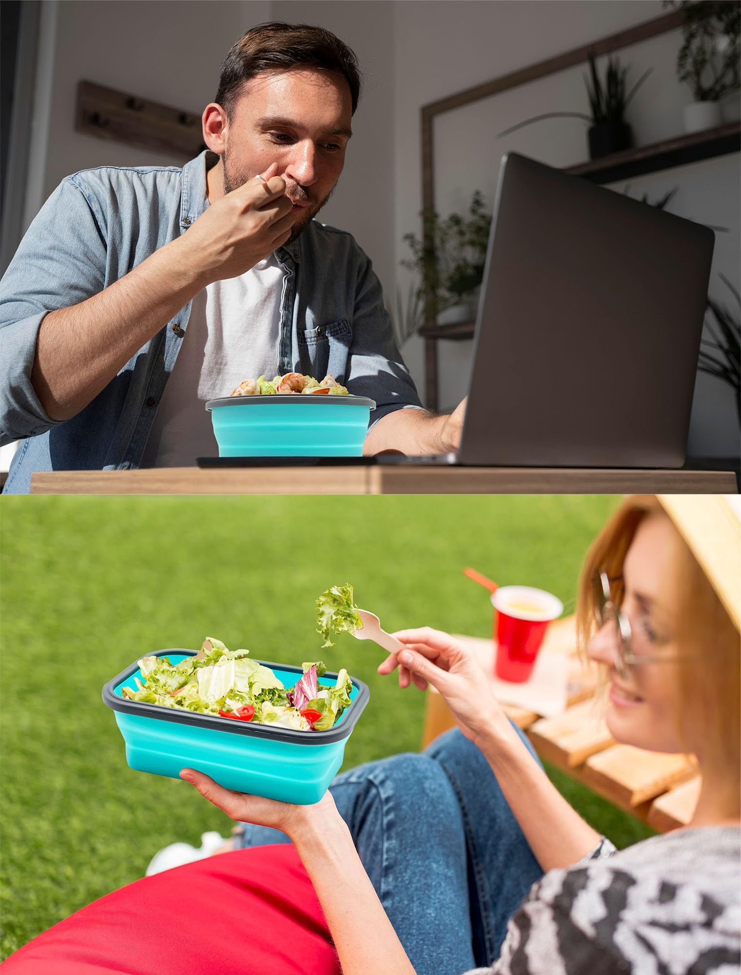 Lunememo 8 Pack Collapsible Silicone Food Storage Containers with Lids, Freezer & Dishwasher Safe, Foldable Lunch Box for Camper, Leftovers, Snacks, Meals