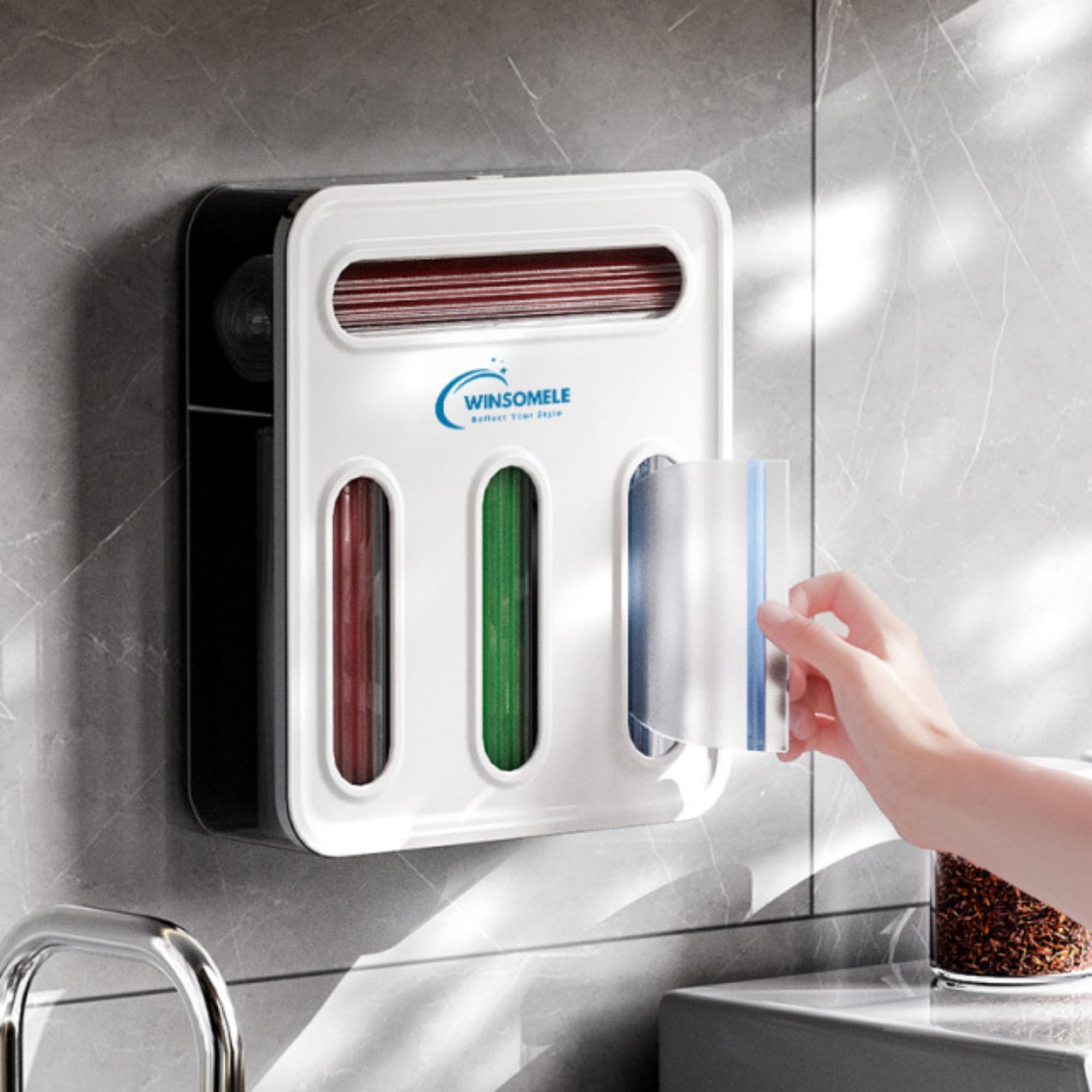 WINSOMELE Kitchen Storage Organizer for Drawer - Premium Kitchen Cabinet Organizers and Storage Solution - Perfect for Plastic and Sandwich Bag Organization