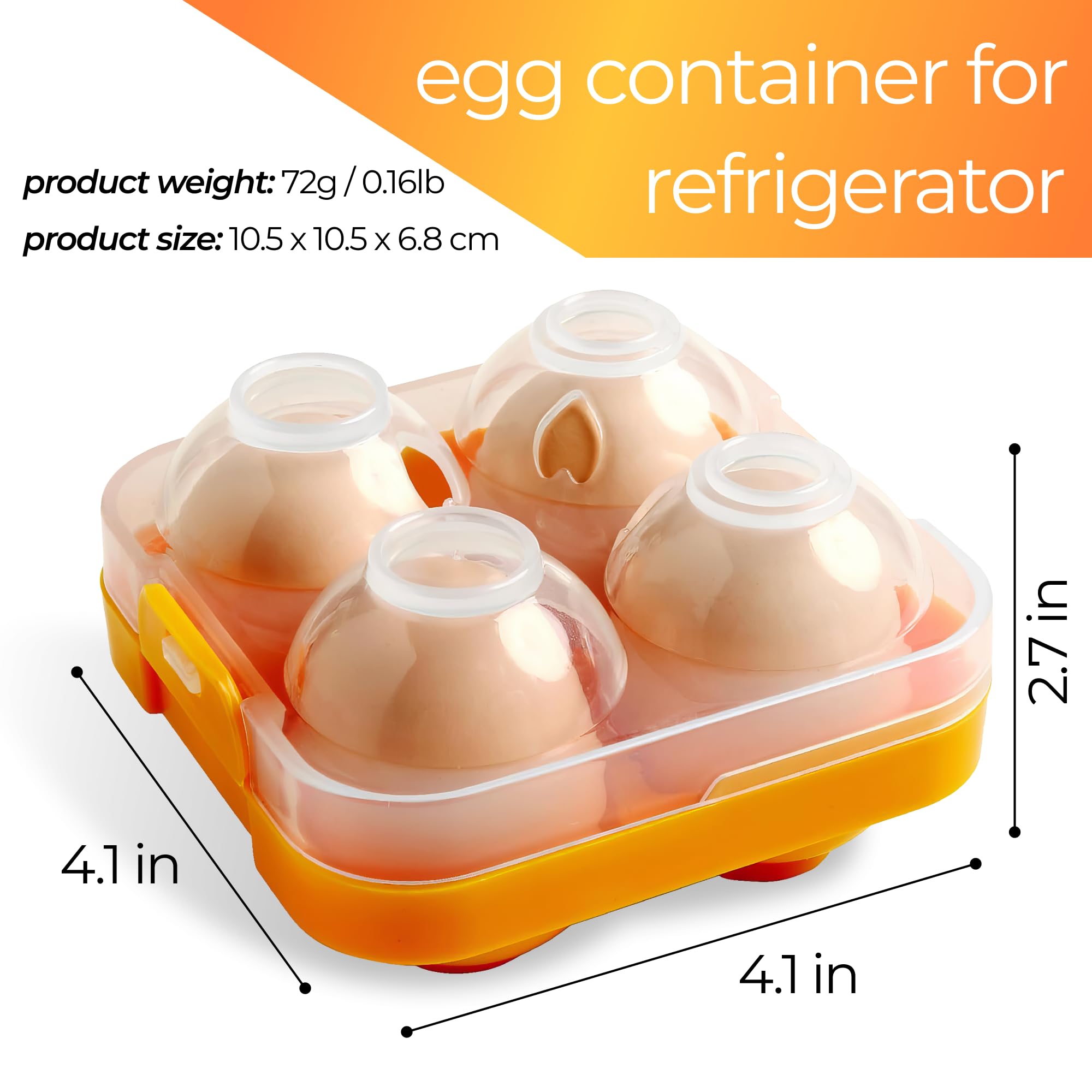 BIOPRONEXT Plastic Egg Container for Refrigerator - Shockproof 4 Grid Fresh Egg Storage Box - Stackable Egg Holder for Fridge or Camping - Reusable Egg Carton - Portable Egg Holders for Fresh Eggs